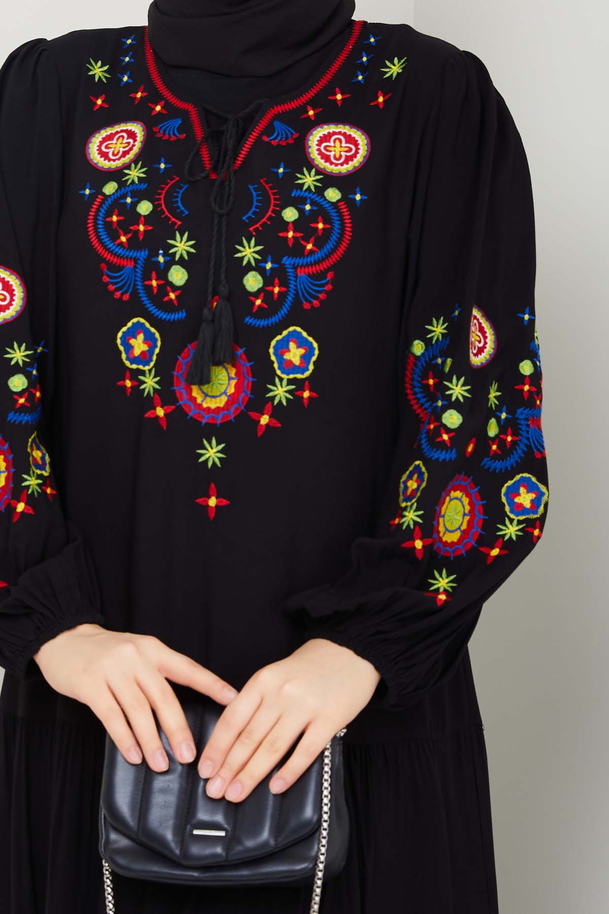 Döngü Viskon Elbise 1430 - Siyah | Moda Mesra