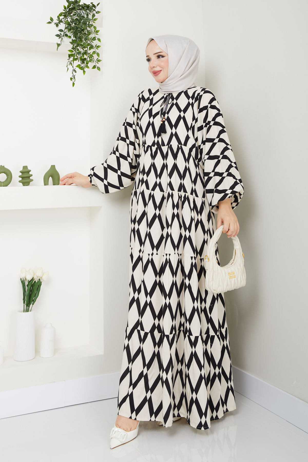 Meltem Viskon Elbise - Krem | Moda Mesra