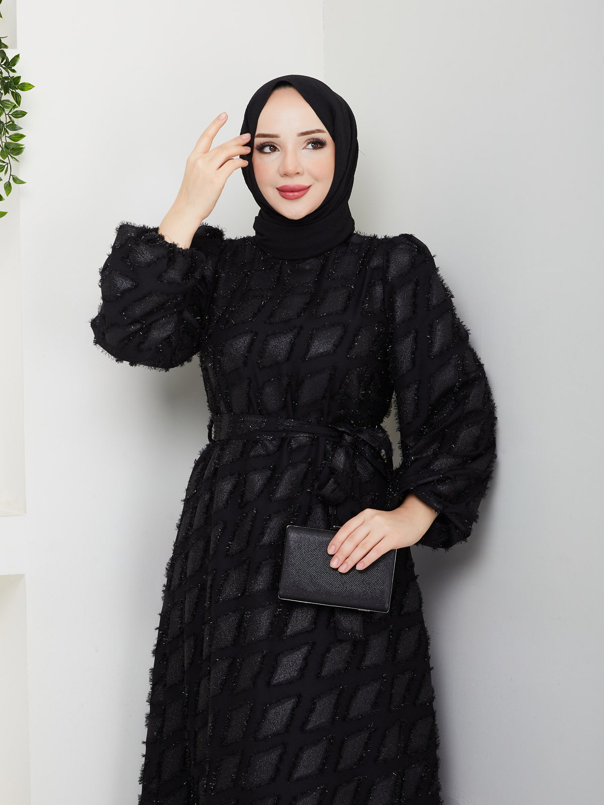 Yonca Simli Elbise - Siyah | Moda Mesra