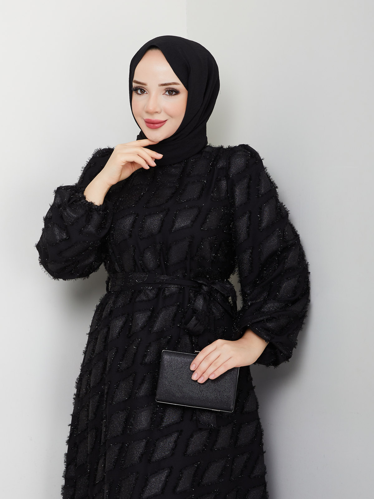 Yonca Simli Elbise - Siyah | Moda Mesra