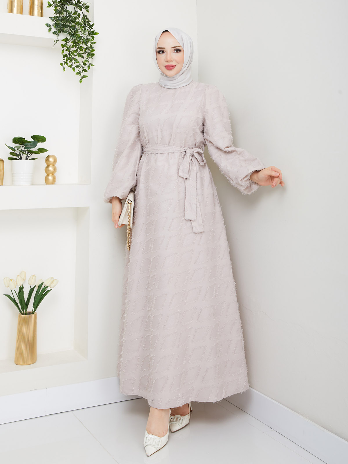 Yonca Simli Elbise - Bej | Moda Mesra