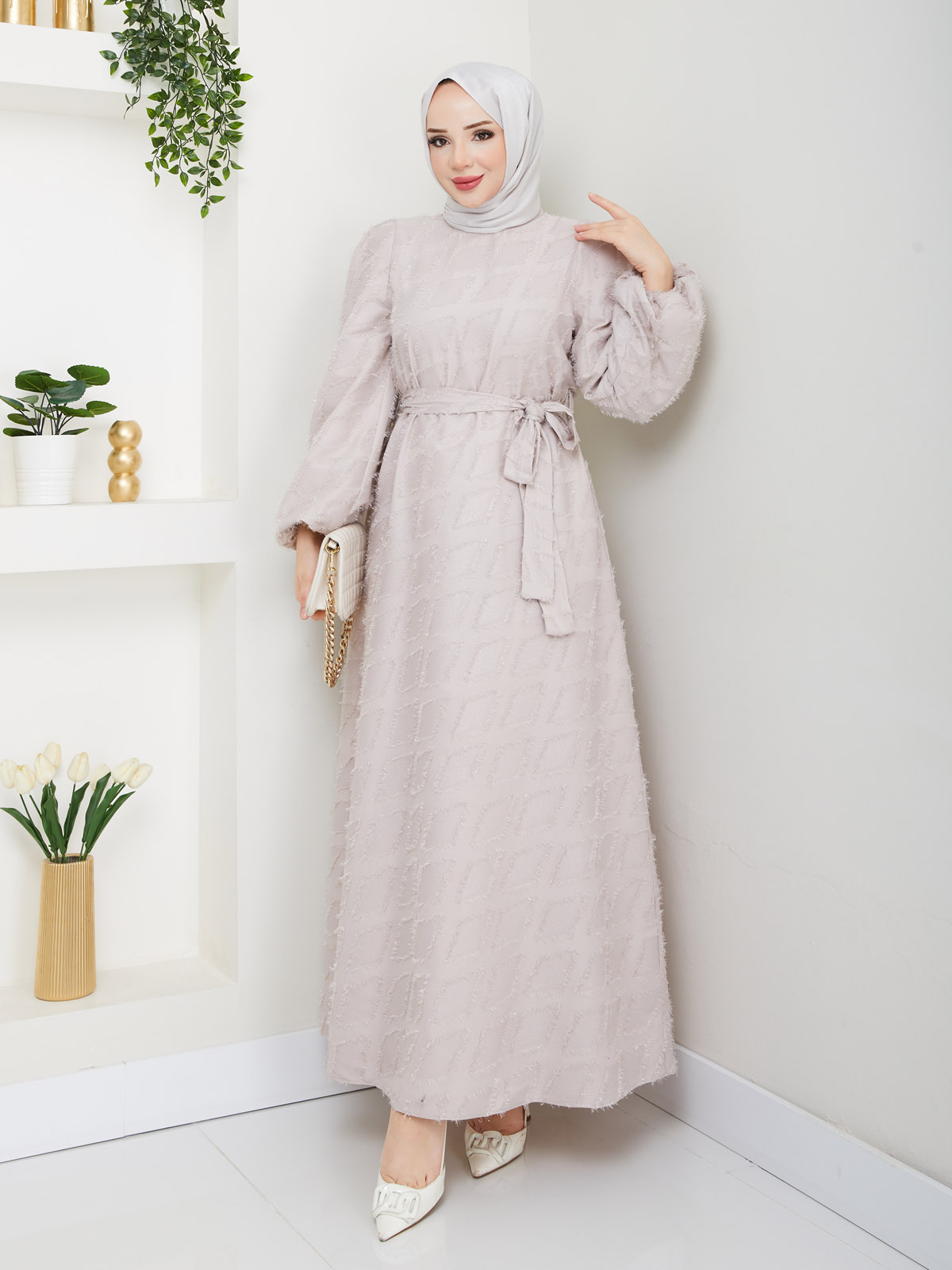 Yonca Simli Elbise - Bej | Moda Mesra